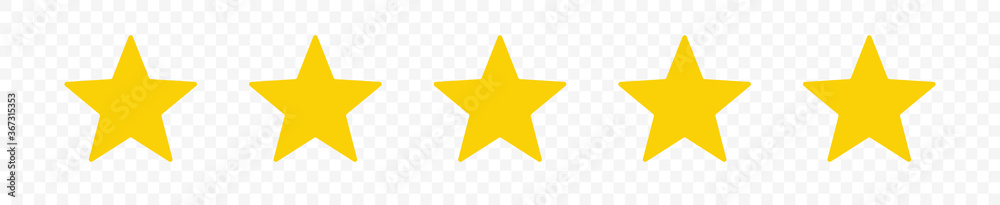 Quality rating symbols. Set of five-pointed yellow stars with shadow ...