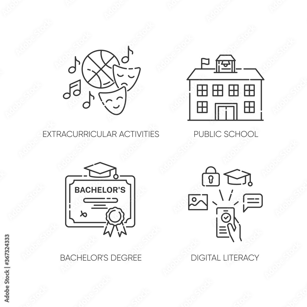 Grafika wektorowa Stock: Public school education pixel perfect linear ... Grafika wektorowa Stock: Public school education pixel perfect linear ...