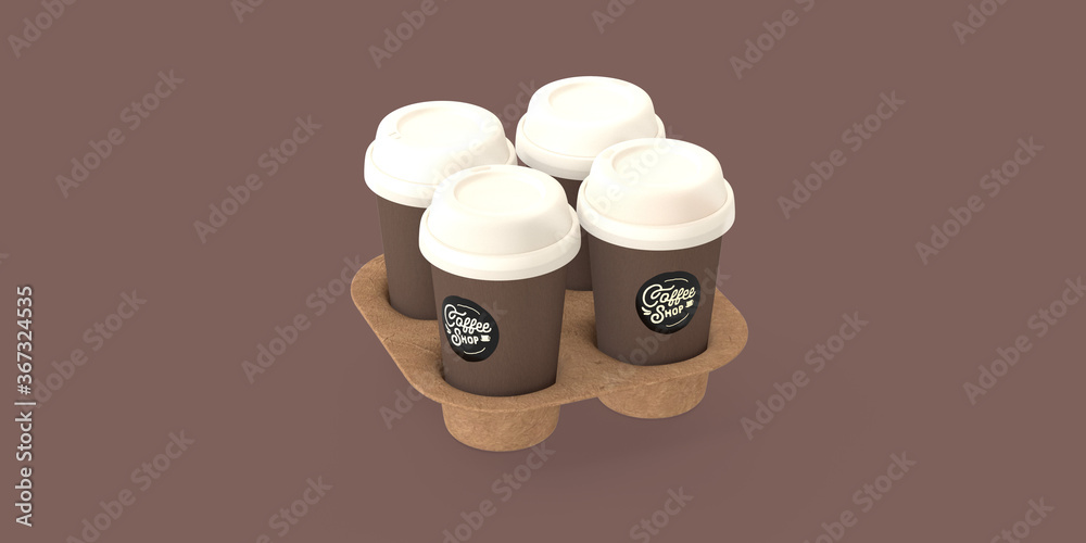 Coffee shop 3D render - coffee take away pack -modern concept digital ...