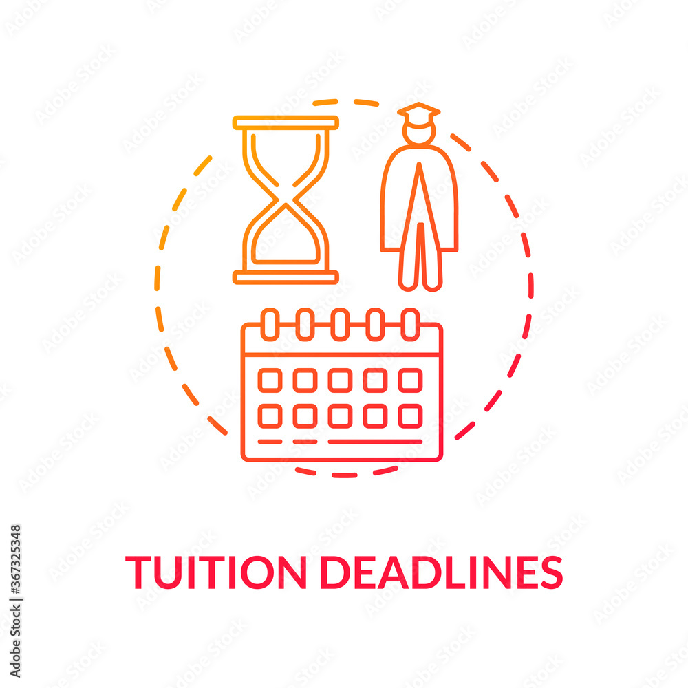 Tuition deadlines concept icon. Degree payments calendar. Due dates ...