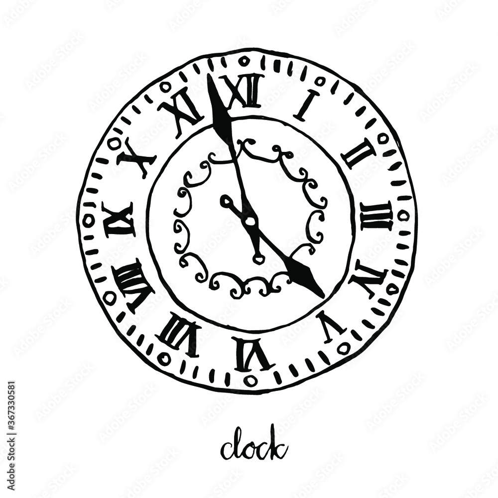 Vintage clock/ Vintage furniture/ Interior design elements/ Hand drawn ...