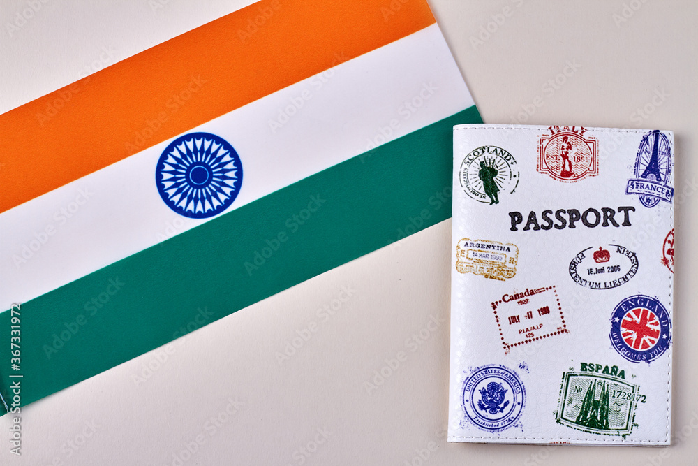 Indian citizenship concept. Indian flag and passport cover with country ...