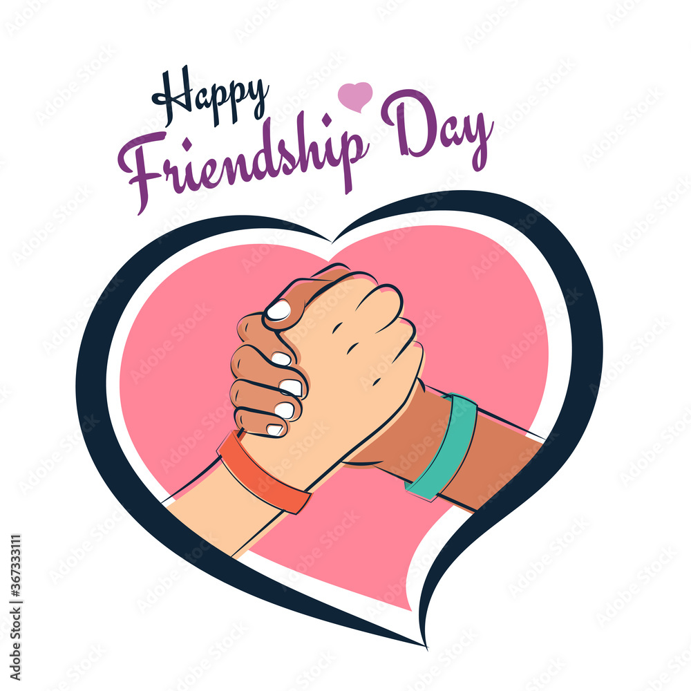 Happy Friendship Day, shake hands with love and heart illustration ...