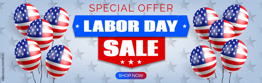 American labor day sale horizontal web banner design with balloons ...