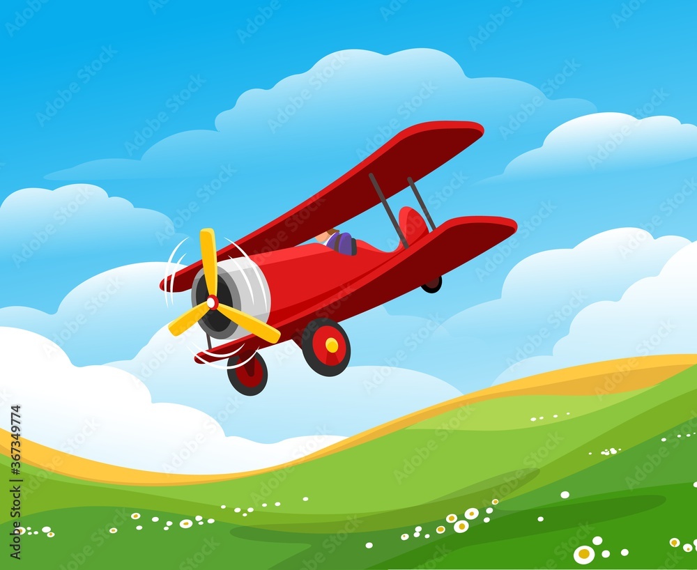 Cartoon flying airplane Stock Vector | Adobe Stock