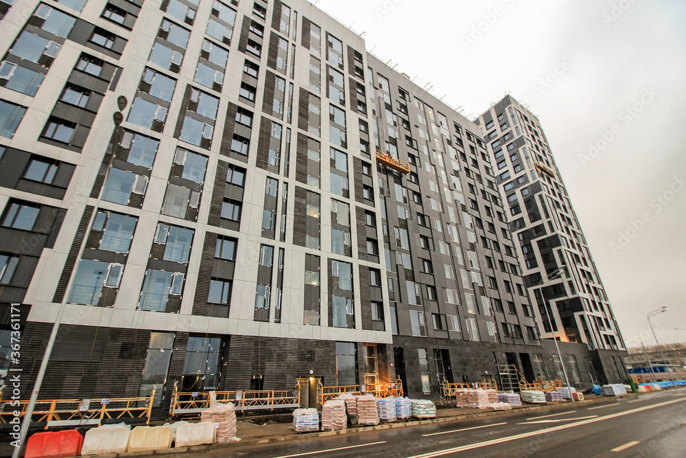 Construction of monolithic building. Construction site for residential ...