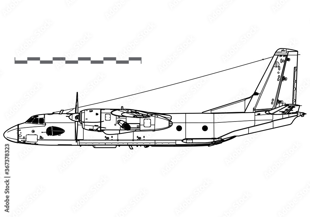 Antonov An-26, Curl. Vector drawing of military transport aircraft ...