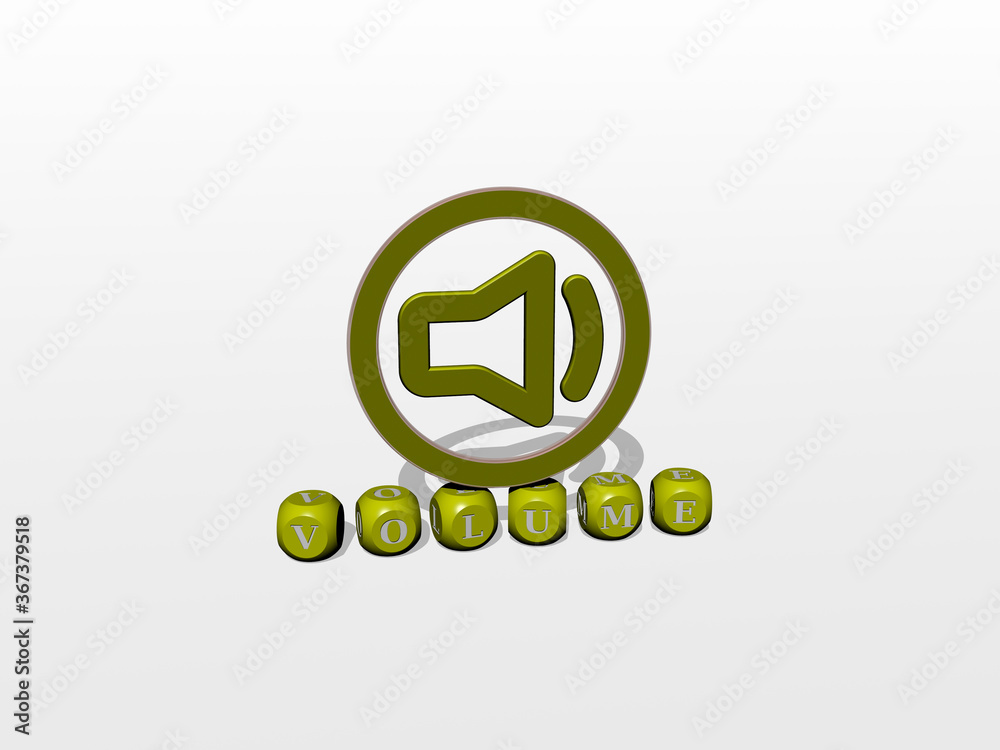3D representation of VOLUME with icon on the wall and text arranged by ...