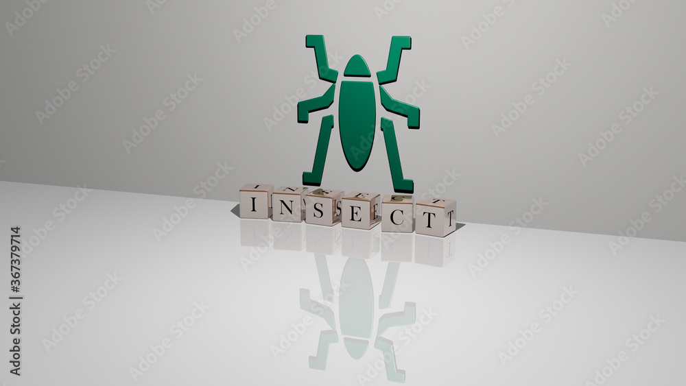 3D illustration of INSECT graphics and text made by metallic dice ...