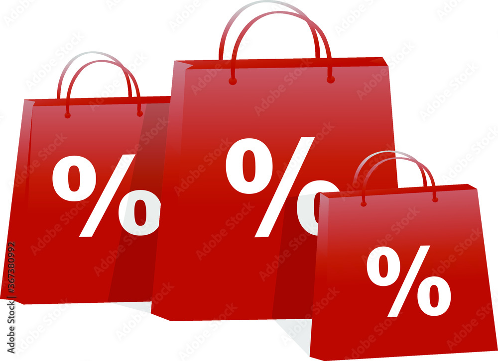 It's time for seasonal discounts and sales. Packaging bags in red with ...
