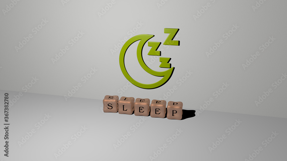 3D illustration of SLEEP graphics and text made by metallic dice ...