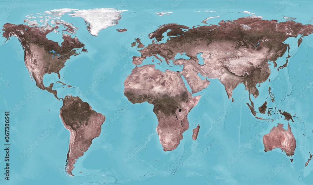 Earth view from space, world physical map with texture on global ...