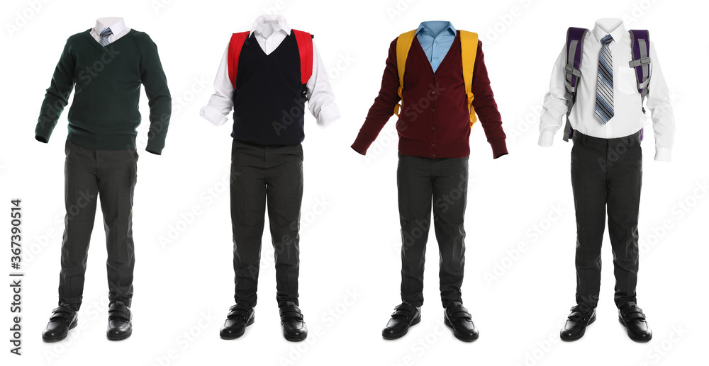 Set of school uniforms for boys on white background. Banner design ...