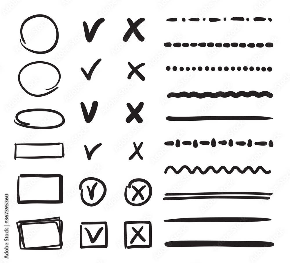 Hand drawn shape. Underline on white. Abstract shapes and objects ...