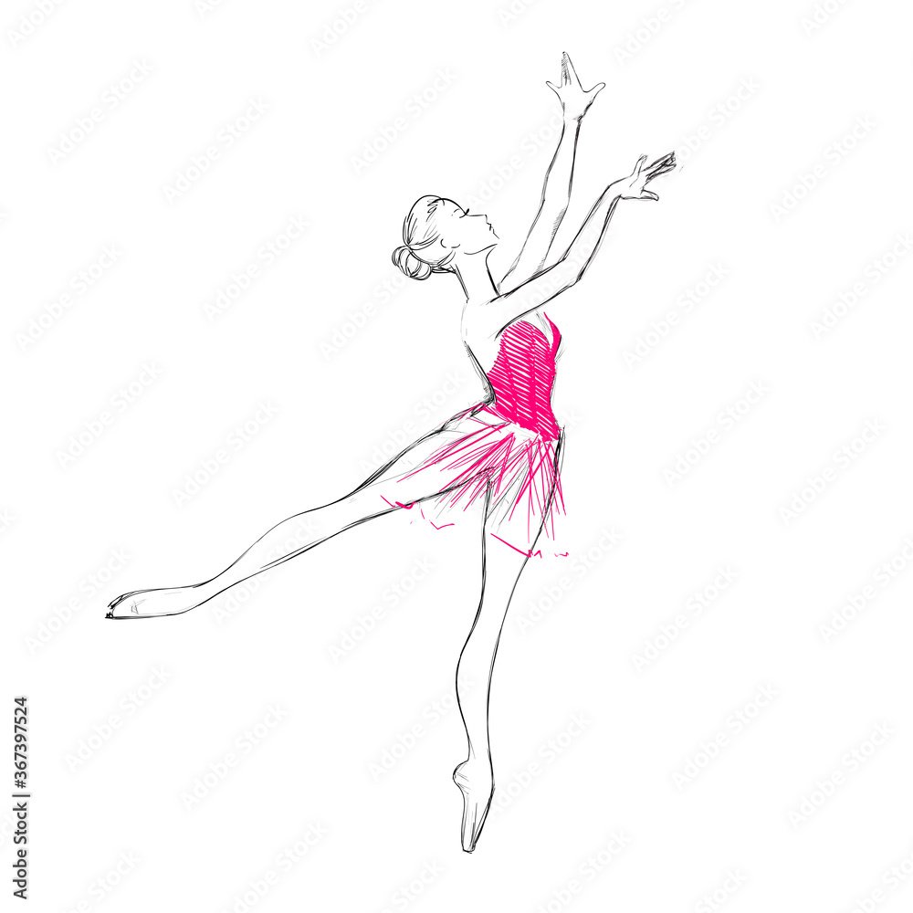 A Young Ballerina. Freehand Drawing of a Ballet Dancer Girl. Vector ...