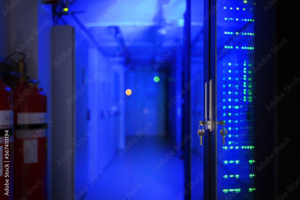 A cold aisle containment system in the data center, side view. Stock ...
