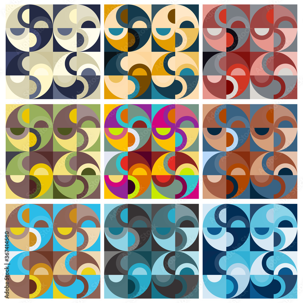 Abstract geometrical half circle propeller seamless pattern with colour ...