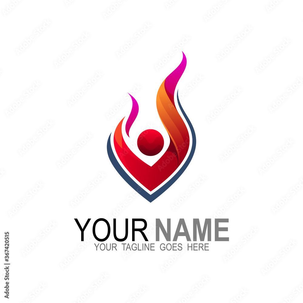 People and fire logo design, Vector logo combination of a man and fire ...