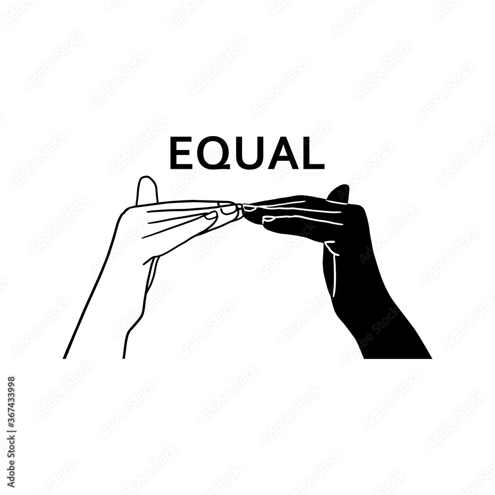 Word Equal in sign language. Two hand with different skin colors show ...