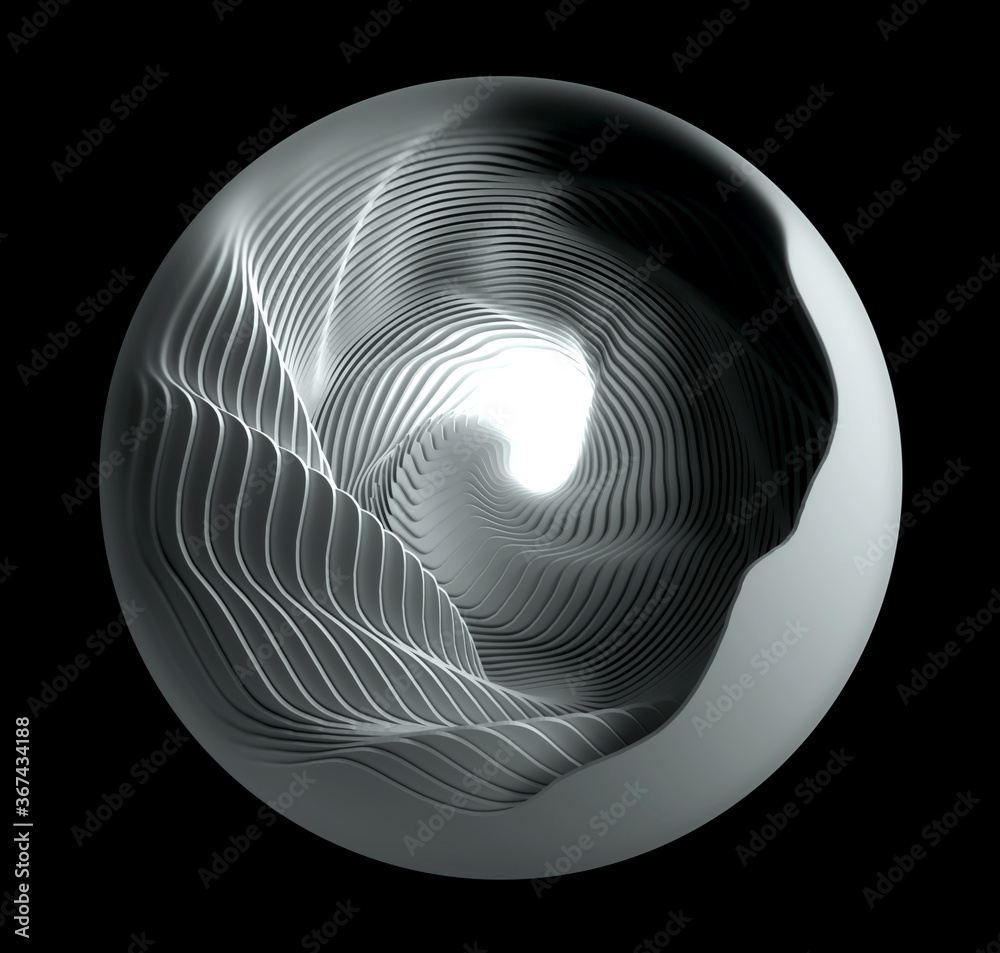 3d render of abstract art of mechanical industrial 3d glass ball with ...