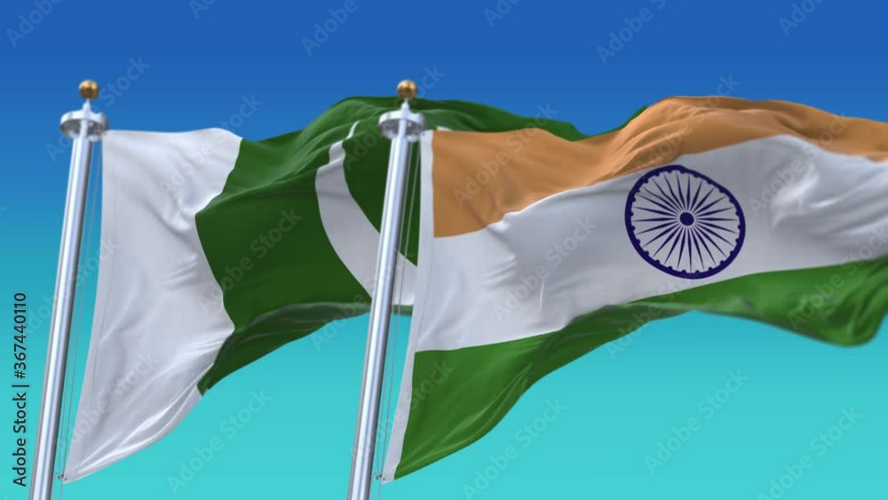 4k Seamless India and Pakistan Flags with blue sky background;A fully ...