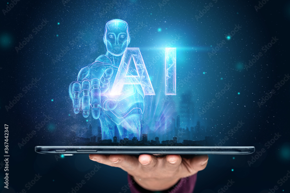 A tablet, map-case lies in the palm of your hand, on the hand is a ...