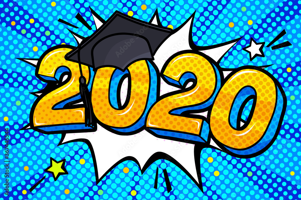 Concept of a graduating class of 2020. Numbers with graduation cap in ...