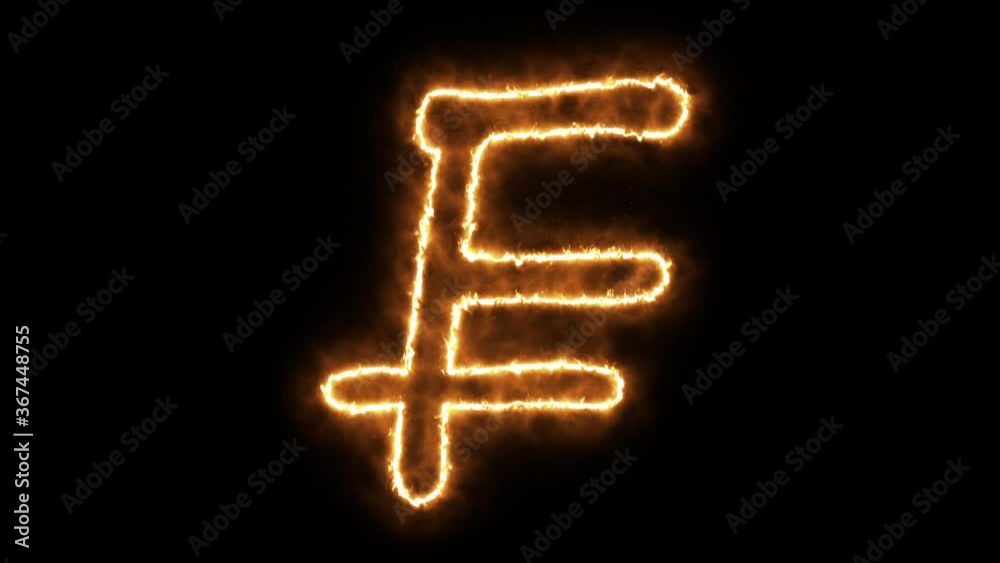 Franc symbol of burning flame. French franc symbol made from fire flame ...