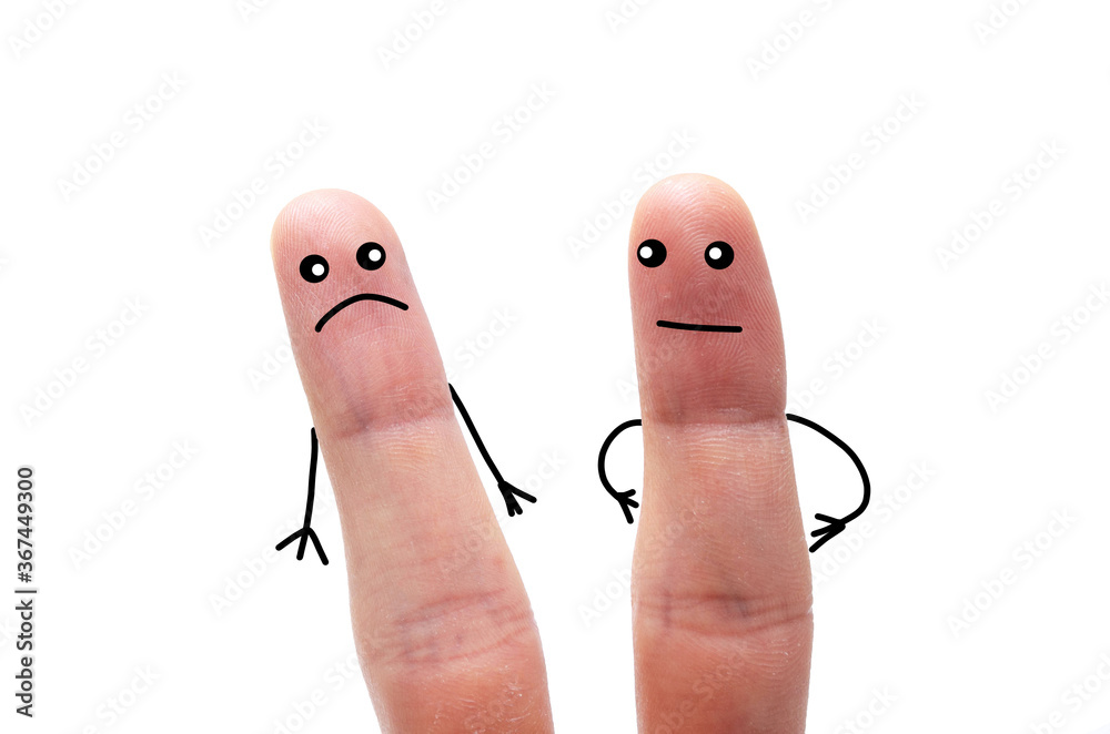 Two fingers on a white background with and without a face. Various ...