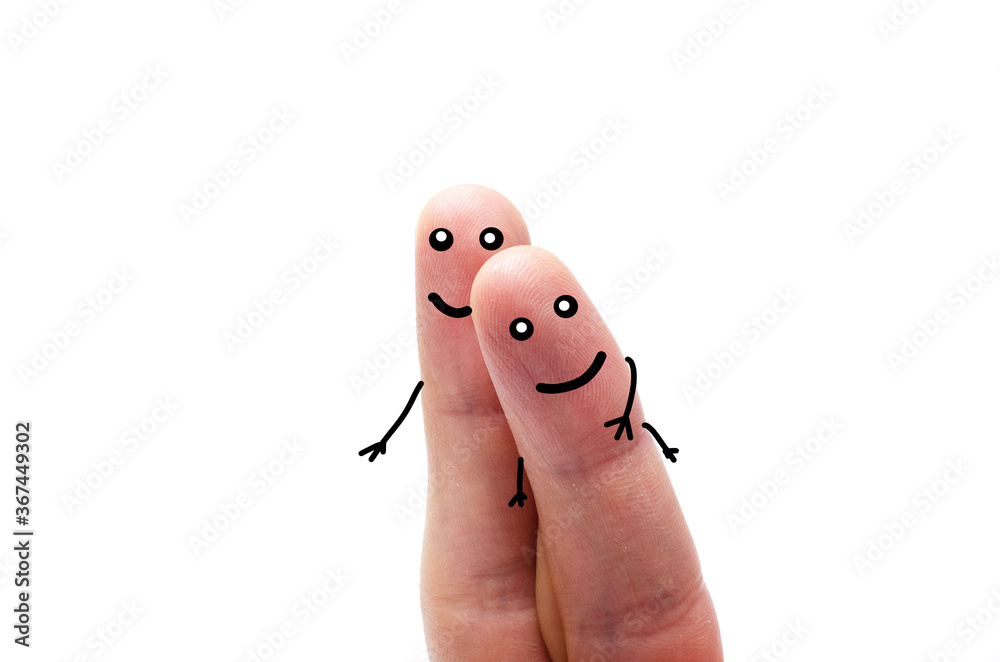 Two fingers on a white background with and without a face. Various ...