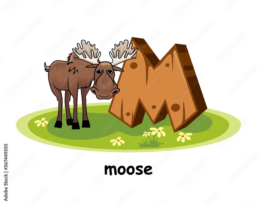 Moose Cartoon 3D Wood Alphabet Animals Letter M Stock Vector | Adobe Stock
