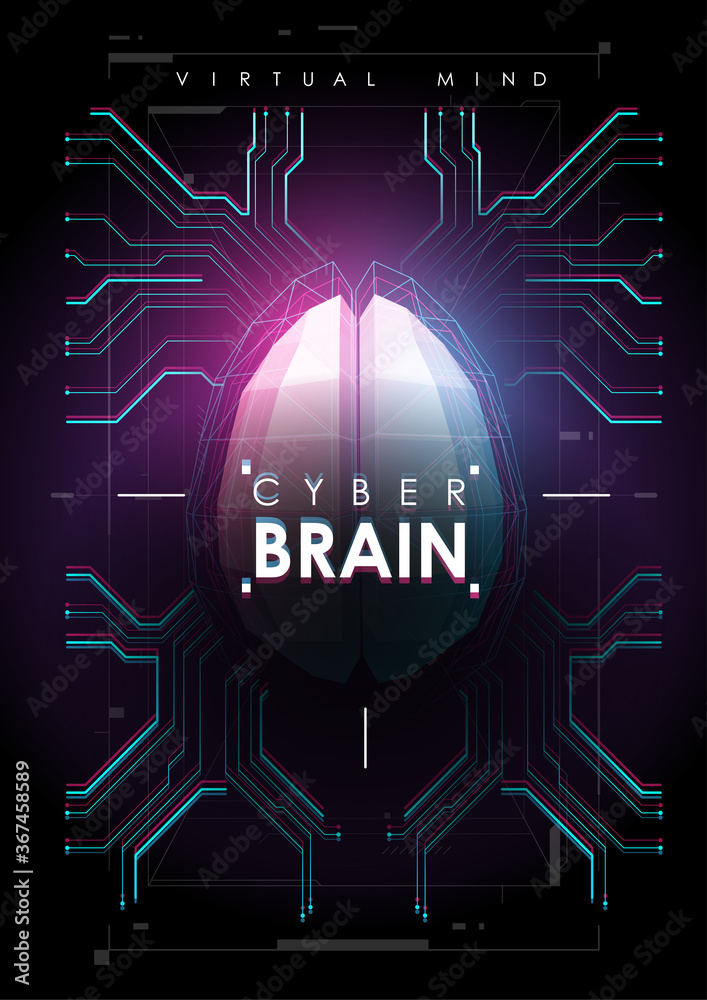 Black and white technology background with a brain. technology brain ...
