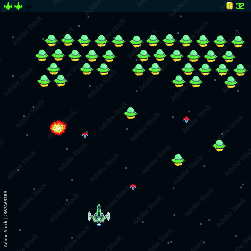 Arcade Retro video game, 8 bit, arcade warships, shooting, map ...