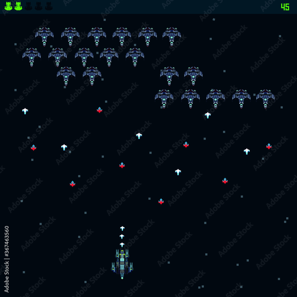 Stockvector Arcade Retro video game, 8 bit, arcade warships, shooting ...