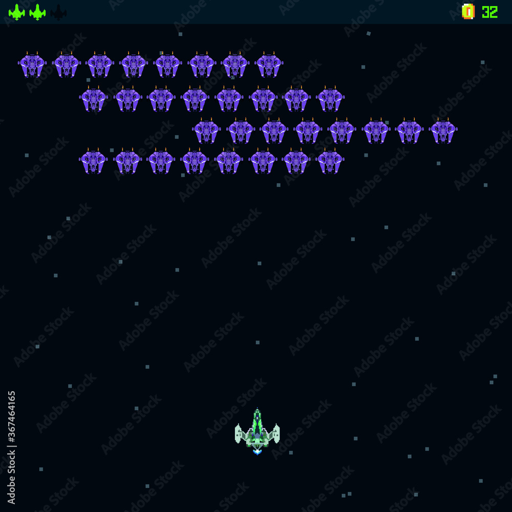 Stockvector Arcade Retro video game, 8 bit, arcade warships, shooting ...