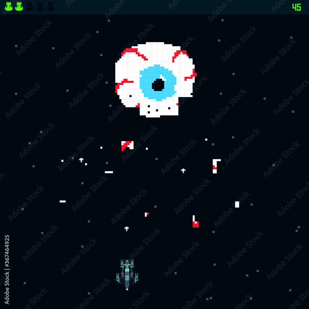 Boss battle in retro video games. military ships arcade, shooting, map ...