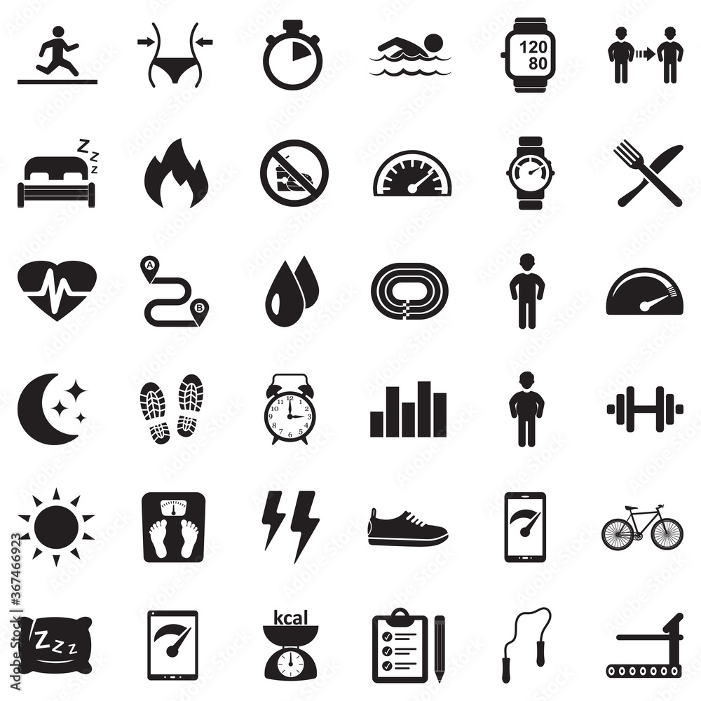 Activity Tracking Icons. Black Flat Design. Vector Illustration. Stock ...