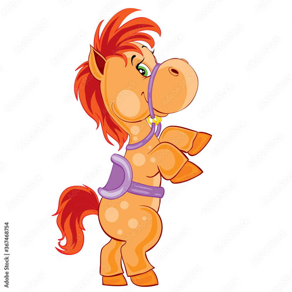 cute brown horse character standing on hind legs, cartoon illustration ...