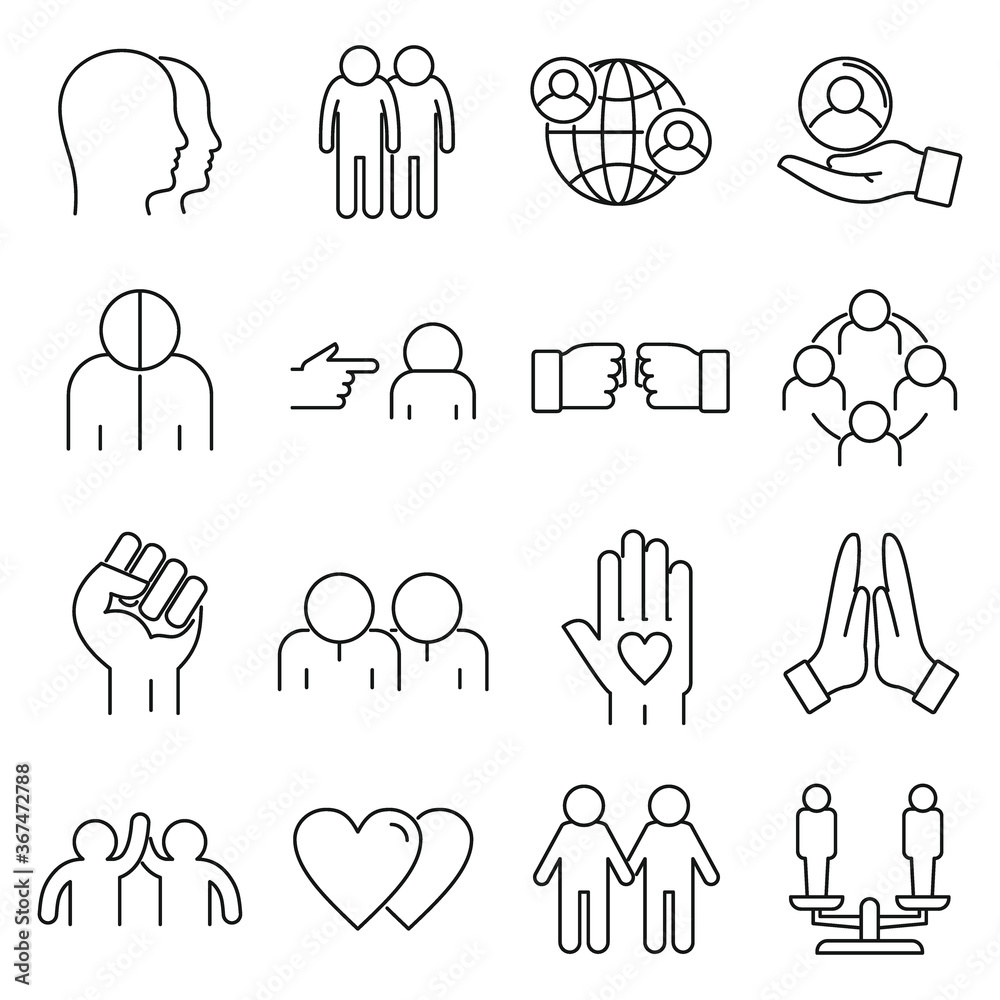 No to racism icons set. Outline set of no to racism vector icons for ...