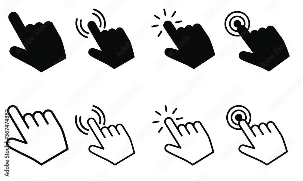 Hands clicking icons collection. Hand click pointer set. Stock Vector ...