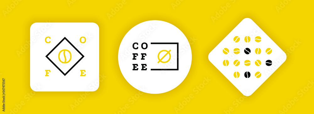 Coffee logo design. Set of simple coffee bean signs on yellow ...