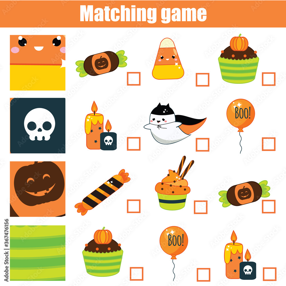 Matching game. Educational children activity Halloween theme. Match ...