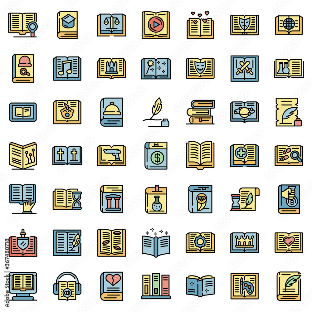 Literary genres icons set. Outline set of literary genres vector icons ...