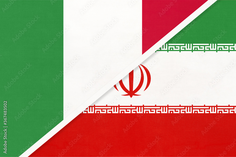 Italy and Iran or Persia, symbol of two national flags from textile ...
