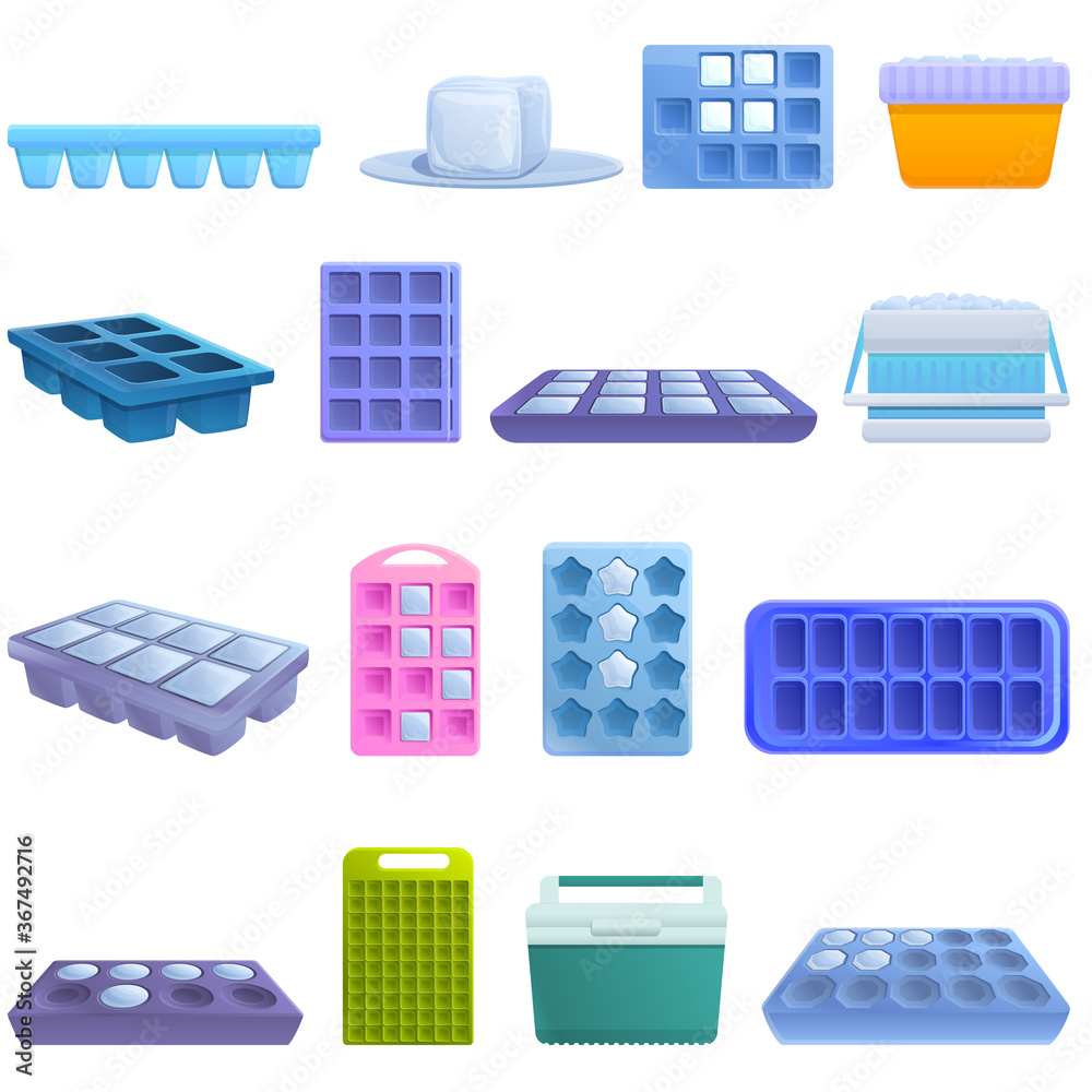 Ice cube trays icons set. Cartoon set of ice cube trays vector icons ...