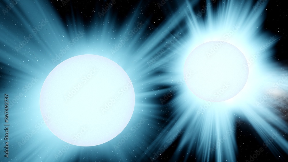 sun in space, close look at a star in space, red dwarf, blue star ...