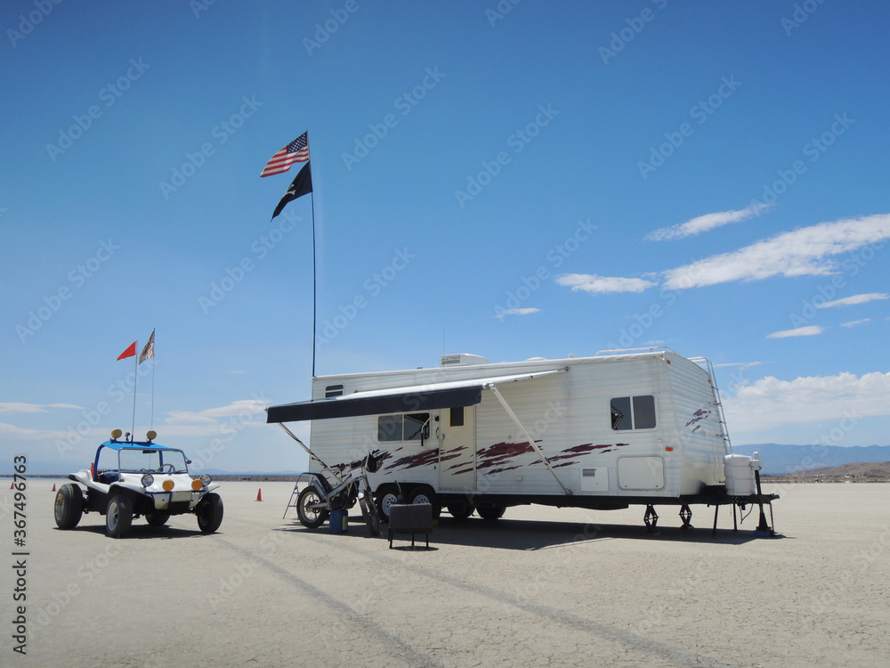 Off road buggy & motorcycle & caravan trailer at El Mirage Lake Stock ...