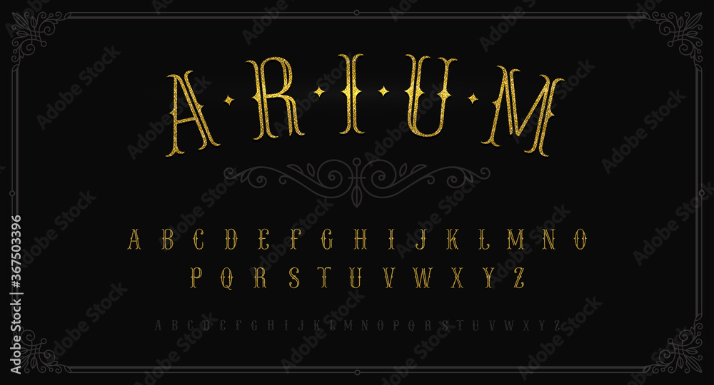 Vintage gold font. Vintage typeface for labels, logo, headline ...