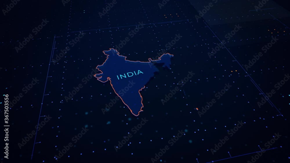 3d render of India map. Camera flying through digital space. Stock ...