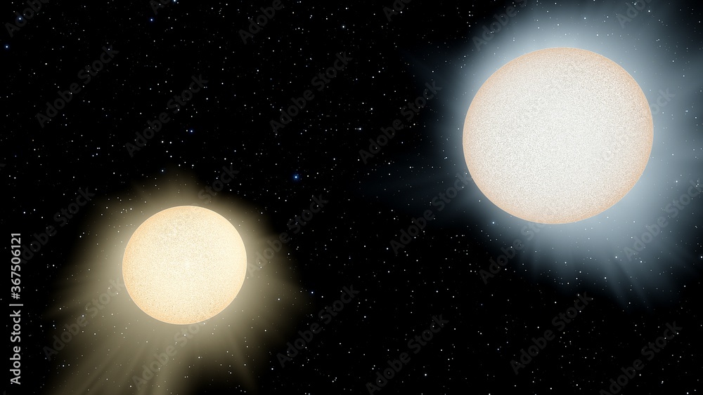sun in space, close look at a star in space, red dwarf, blue star ...